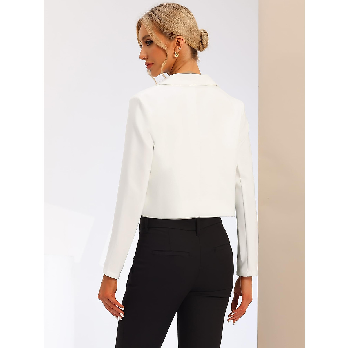 Allegra K Women's Lapel Collar Open Front Cardigan Office Work Business Casual Cropped Blazer Jacket Small White