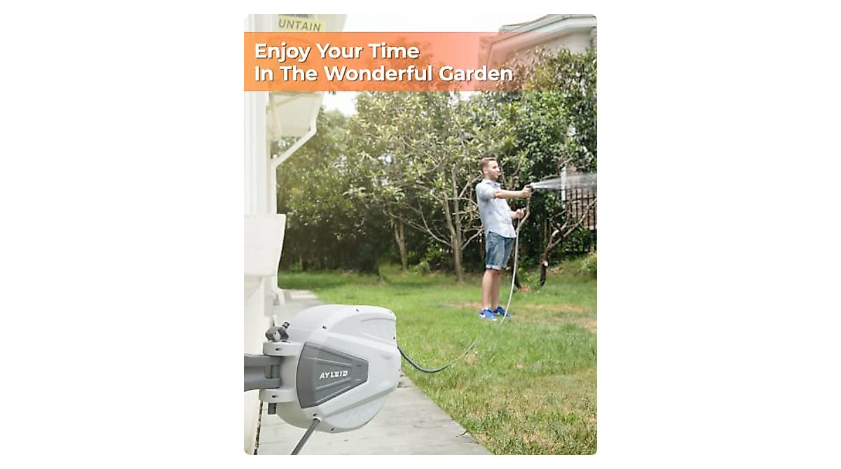 Ayleid Retractable Garden Hose Reel - 100 ft Wall Mount with 9-Function ...