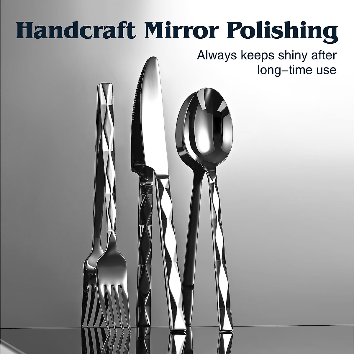 KINGSTONE Silverware Set, Luxury 20 Piece Flatware Set for 4, 18/10 Stainless Steel Cutlery Set with Diamond Cut Pattern for Kitchen, Home, Wedding, Party, Mirror Polished and Dishwasher Safe