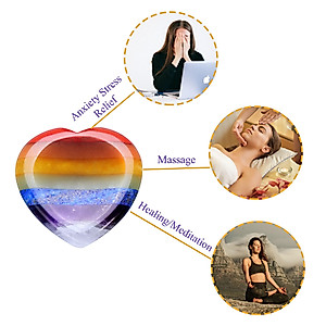 CrystalTears Chakra Worry Stone for Anxiety Heart Shape 7 Chakra Healing Crystals Pocket Palm Stone Thumb Worry Stone Anxiety Crystal for Stress Relief Chakra Healing Meditation Crystal Therapy