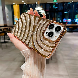 MGQILING Compatible with iPhone 13 Pro Max Case 6.7 Inch, Cute 3D Design Planting Water Ripple Case, Bling Sparkle Case for Women Girls, Soft Silicone Shockproof Camera Protective Back Cover-Gold