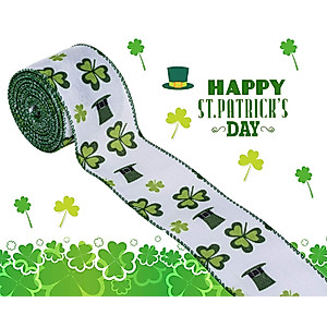 St Patrick's Day Wired Ribbon, 2 1/2 Inch by 10 Yards Emerald Green Shamrocks Lucky Ribbon for Gift Wrapping, Wreath and Party Decoration