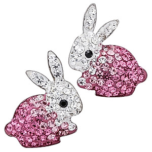 YACQ Women's 925 Sterling Silver Crystal Bunny Stud Earrings - 3/5 X 3/5 Inch - Ultra Light - Easter Costume Jewelry Accessories Gifts for Women Girls (Pink)