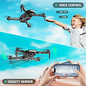 Heygelo S80 Drone with Camera for Adults, Foldable 1080P HD Mini Drones for Kids Beginners, Remote Control Helicopter Boys Toys/Gift with FPV Live Video, Full Guards, One Key Start, 2 Batteries