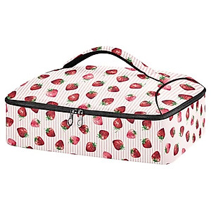 Kcldeci Insulated Thermal Food Carrier Insulated Casserole Carrier for Hot or Cold Food,Pattern Of The Strawberry Insulated Tote Bag for Potluck Cookouts Parties Picnic,Lasagna Lugger