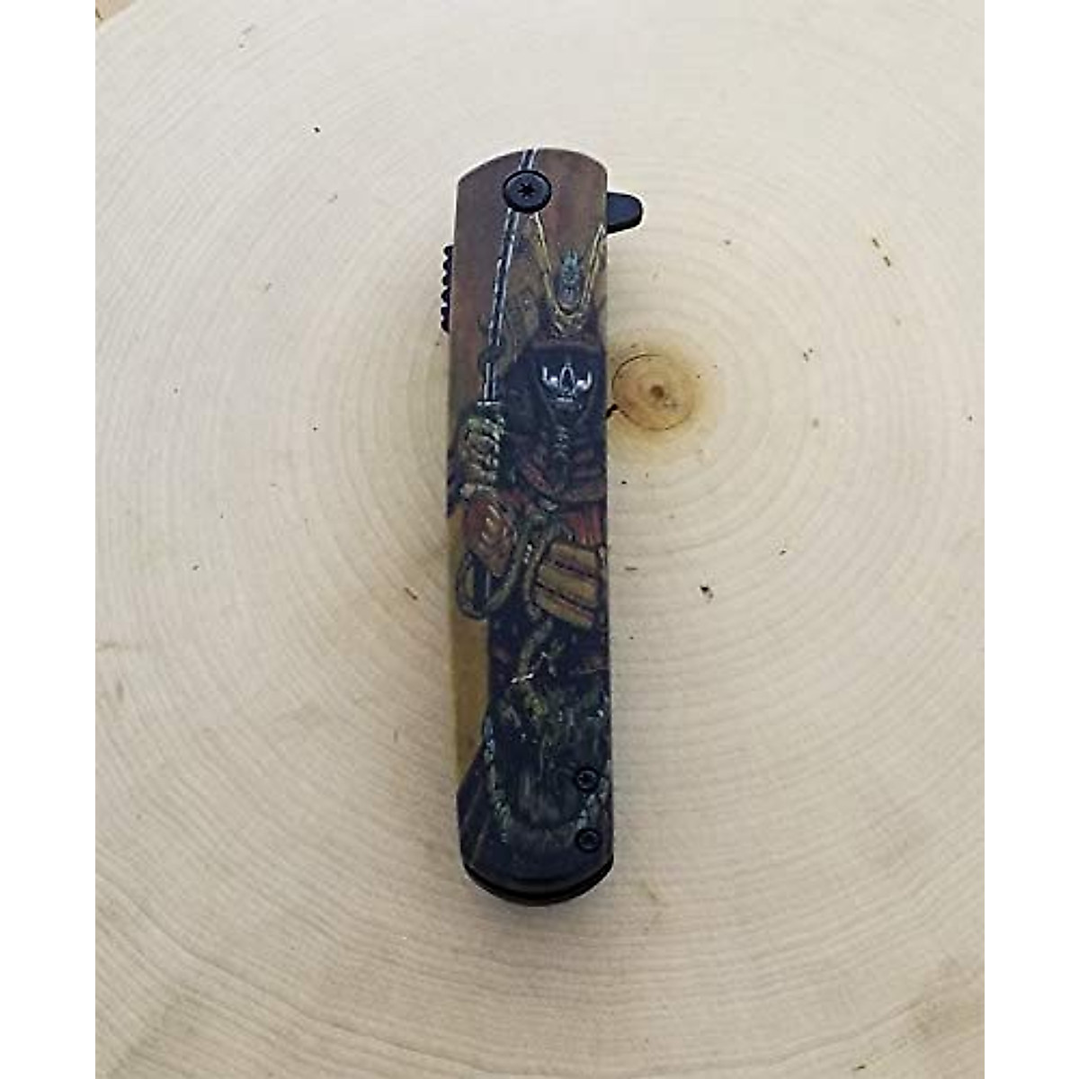 Falcon Spring Assisted Open Pocket Folding Knife with Japanese Culture Art Design Handle for Collection, Gift, Hunting, Fishing, Camping and Daily Used (Skull Samurai)