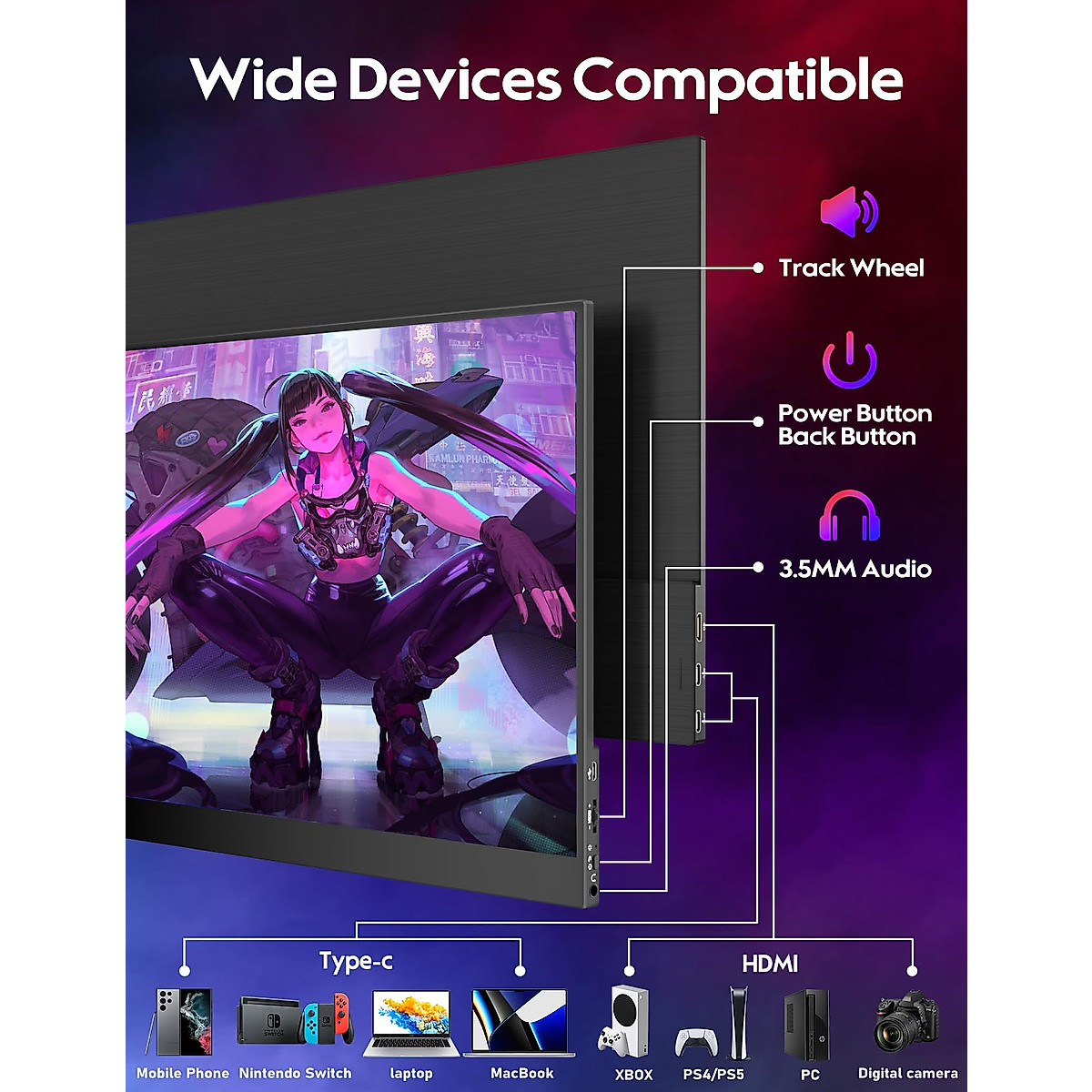 HONGO 16.1'' 144Hz Portable Gaming Monitor for Laptop, 1080P FHD IPS Screen with HDR, 1200:1 FreeSync, Ultra Slim & Eye Care,Travel Monitor External Screen for Laptop, PC, PS5, Mac, Xbox