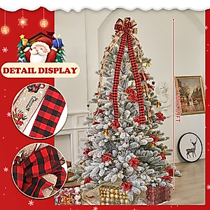 MTSCE Christmas Tree Topper, 57x 13 Inches Handmade Buffalo Plaid Christmas Decorations, Red Black Christmas Bow Topper, Rustic Farmhouse Xmas Decorations Home Decor