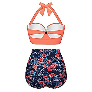 Angerella Orange Slimming Swimsuits for Women Tummy Control Pinup Halter Bikini,2XL