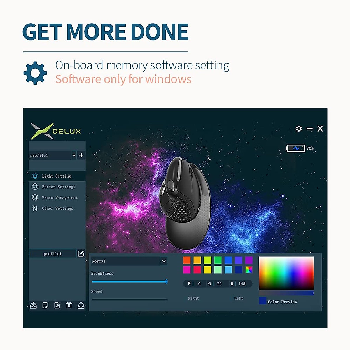 DeLUX Seeker Wireless Ergonomic Vertical Mouse with OLED Screen, BT and USB Receiver, Connect with Up to 4 Devices, Thumb Wheel, 4000DPI, Programmable Rechargeable Silent Mouse(M618XSD-Black)