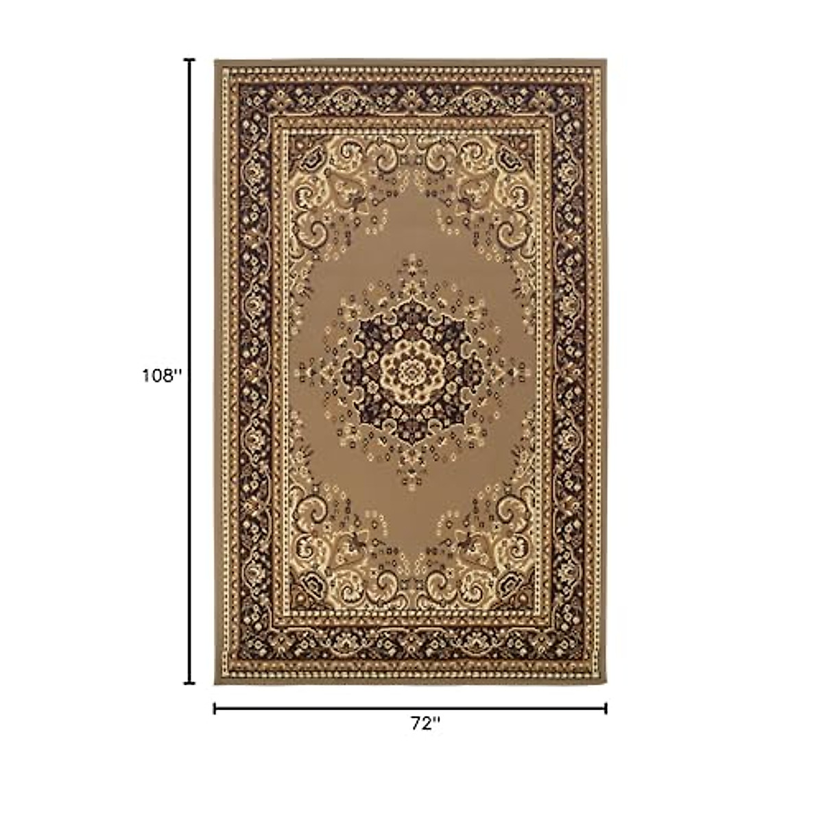 Superior Indoor Large Area Rug with Jute Backing, Floor Decor for Bedroom, Farmhouse, Kitchen, Office, Living Room, Woven Rugs, Elegant Medallion Border, Leopold Collection, 6' x 9', Brown