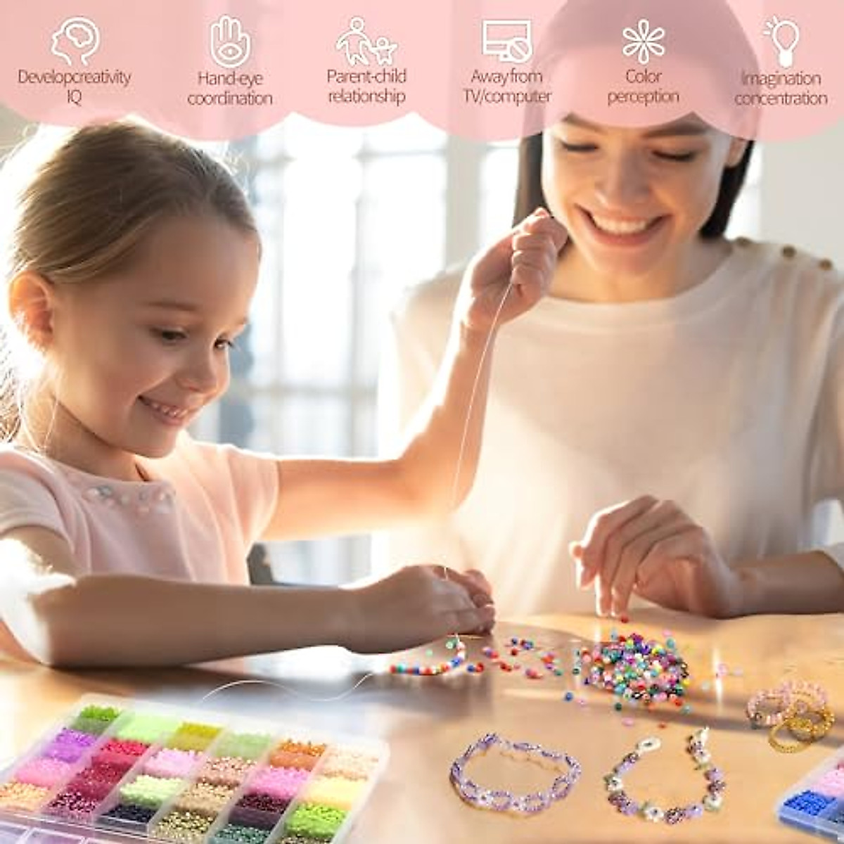 64800pcs Glass Seed Beads for Jewelry Making Kit, 144 Colors 2mm Small Seed Beads with Accessories for Bracelets Rings Necklaces Making, DIY, Craft