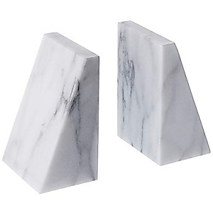 Fox Run Triangular 100% Natural Polished White Marble Bookends 4 x 3 x 6 inches