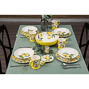 Bico Lemon Dreams Ceramic Pasta Bowl, Set of 5(1 unit 214oz, 4 units 35oz), for Pasta, Salad, Microwave & Dishwasher Safe