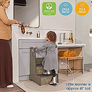 ECR4Kids Reach-Up Step Stool with Handles, Kids Furniture, Grey Wash