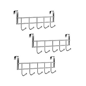 TSYWARE 3 Pack Over The Cabinet Hooks Kitchen Cabinet Rack Hook Space Saving Storage Hanger Bathroom Towel Metal 5 Hooks (Not for The Door)