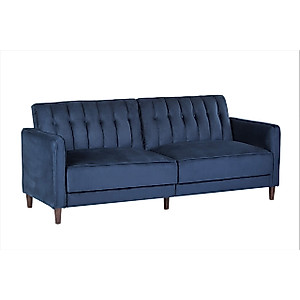 Container Furniture Direct Anastasia Mid Century Modern Velvet Tufted Convertible Sleeper Sofa, 81", Green