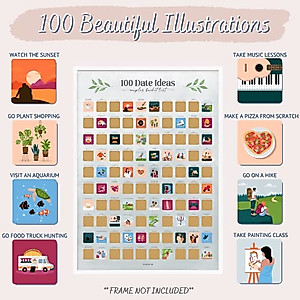 WISHMEAD 100 Dates Scratch Off Poster - Bucket List - Couples Games Date Night Ideas - Wedding Gifts for Couple Games for Couples Gifts - Valentines Day Gifts for Him - Engagement Gift Relationship