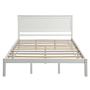 Aiuyesuo Modern Queen Size Platform Bed with Headboard, Wooded Platform Bed Frame with Strong Wood Slat Support, No Box Spring Needed, Easy Assembly (White-YU0OW)