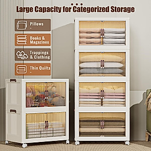 102 Qt Large Storage Bin with Lid 【Double-Opening Doors】Plastic Storage Organizer for Living Room Bedroom & Toy Room, Foldable Stackable Toy Storage Box, Containers for House Organizing, 1 Pack