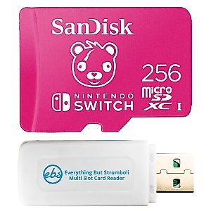 SanDisk Fortnite Edition 256GB MicroSDXC UHS-I Memory Card Works with Nintendo Switch, Switch OLED, Switch Lite (SDSQXAO-256G-GN6ZG) Bundle with (1) Everything But Stromboli MicroSD & SD Card Reader