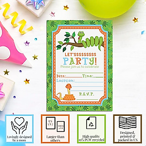 Snake Themed Birthday Party Invitations, 20 5x7 Fill In Cards with Twenty White Envelopes by AmandaCreation