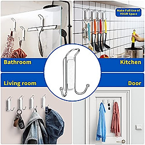 ALOCEO 4Packs Double Wall Hooks Adhesive Sticky Towel Hanger for Hanging Coat Robe Towels Stick on Bathroom, White