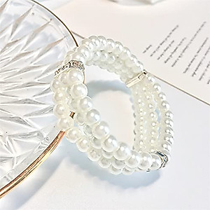 Asphire Vintage Pearl Bracelet 2pcs 3-Row Pearl Stretch Bracelet Multi-Layered Elastic Bangle Bridal Wedding Jewelry 1920s Flapper Costume Accessories for Women