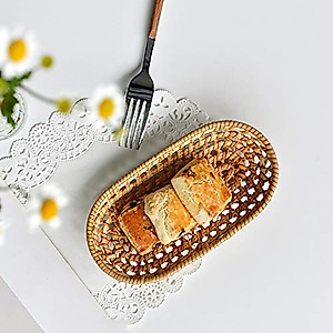 Rattan Handwoven Towel Tray Candy Dish Plate Fruit Oval Trays Cosmetics Jewelry Organizer for Bathroom Vanity Countertops (S-20cm)
