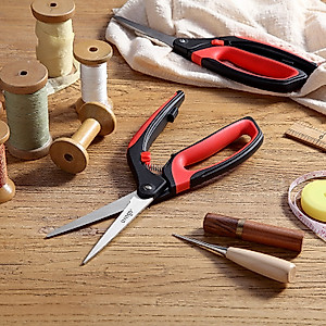 LIVINGO 10" Spring Action Fabric Scissors, Professional Sewing Scissors for Tailor Dressmaker, Spring Loaded Heavy Duty Shears for Fabric Crafting with Comfort Handle, All Purpose (Red/Black)