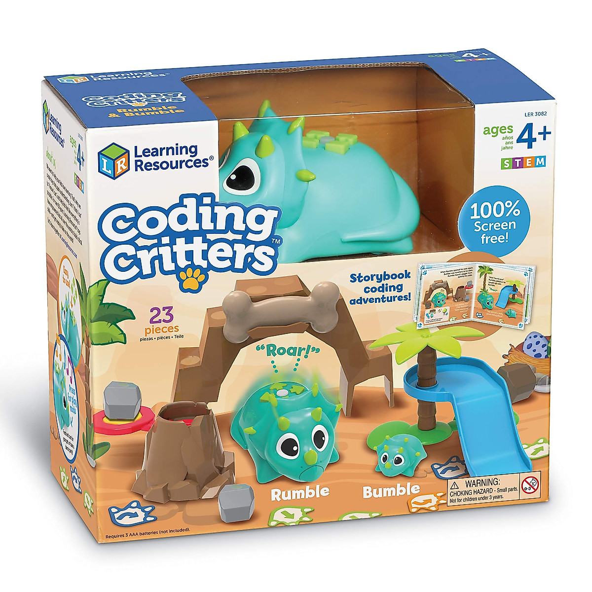 Learning Resources Coding Critters Rumble & Bumble - 23 Pieces, Ages 4+, Educational Learning Games, Screen-Free Early Coding Toy For Kids, Interactive STEM Coding Pet