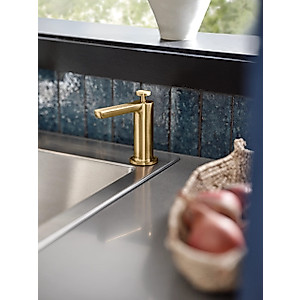 Moen Brushed Gold Modern Deck Mounted Kitchen Soap Dispenser with Above-the-Sink Refillable Bottle, S3947BG