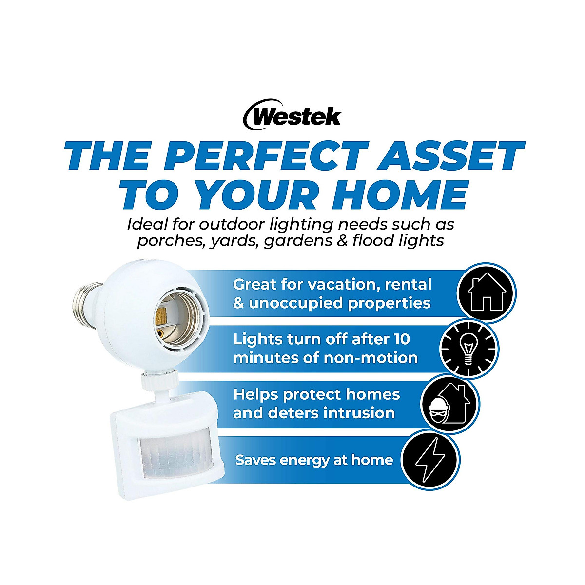 Westek Screw In Motion Sensor Light Socket for Outdoor Lighting - This Motion Sensor Light Socket Adapter Turns On Lights When Movement is Detected, 20ft Distance - (OMLC163BC)