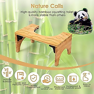 Housmile Toilet Stool, Poop Stool for Bathroom Waterproof and Non Slip, 7.8" Foldable Bathroom Stool, Bamboo Flip Simple Design, Improve Bathroom Posture and Comfort, Natural Color, Healthy Gifts