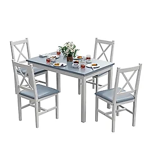 Lumelay Dining Table Set for 2-4 Person,Morden Wooden Small Kitchen Table Set,5 Piece Breakfast Dining Room Table and Upholstered Chairs for Apartment,Space-Saving Design (Blue)