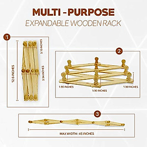 RAM-PRO Accordion Style Wood Expandable Rack Hat, Cap, Belt, Umbrella Coffee Mug Wall Wooden Pegs