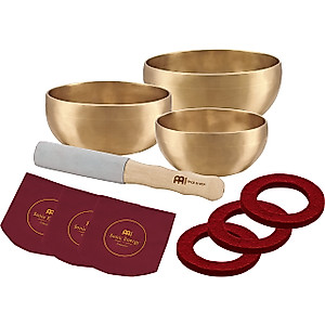 3 Piece Bronze Singing Bowl Set with Mallet, Felt Rings and Covers, Universal Series — MADE IN INDIA — For Meditation, Yoga and Sound Healing Therapy, 2-YEAR WARRANTY