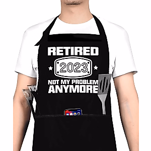 2023 Retirement Gift Apron for Men and Women, Funny Retired 2023 Not My Problem Any More - Cooking Apron Gift, Happy Retirement Gifts for Chef, Husband, Wife, Dad, Mom, Friends Black