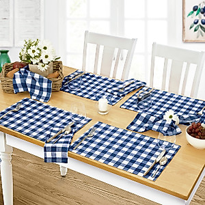 Home Bargains Plus Country Rustic Buffalo Plaid Blue Bundle Including Table Runner, Placemats, and Napkins