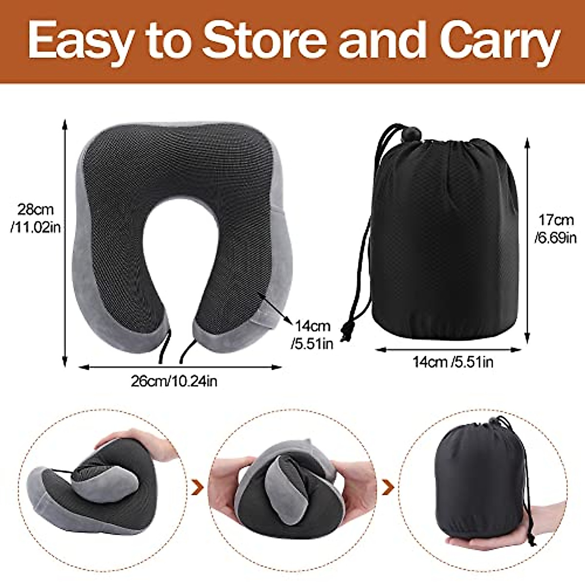 Faddare Travel Pillow, Memory Foam Neck Support Pillow Set, Comfortable Neck and Head Support Pillow, Travel Neck Rest Cushion for Plane Car Train Office(Grey)