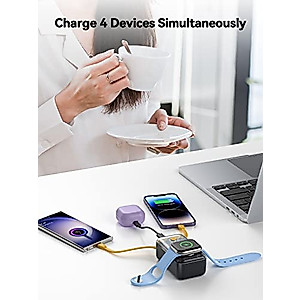 NEWDERY for Apple Watch Charger, 10000mAh Portable Charger Power Bank Built-in Cables, USB C Fast Charging External Battery Pack with LED Display for iPhone15/14/13/12/iWatch/Airpods/Galaxy Phones