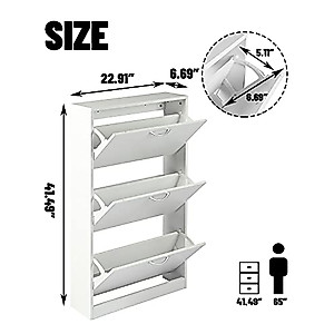 HOPUBUY Narrow Shoe Cabinet for Entryway, White Shoe Storage Cabinet, Slim Flip Down Shoe Rack 3 Tier Shoe Organizer for Home and Apartment