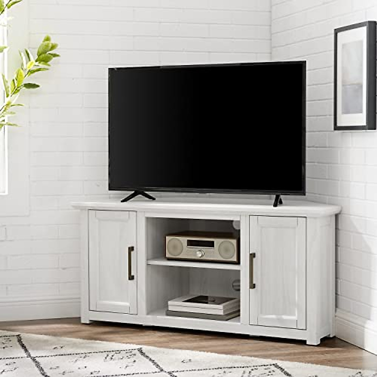 Crosley Furniture Camden TV Stand for 50+ inch TVs, Entertainment Center with Adjustable Storage Shelves, Whitewash