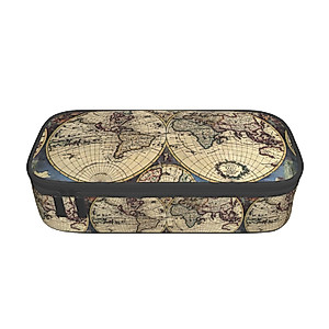 QHWLR Ancient Map World Globe print Pencil Case Large Capacity Pen Pouch for interlayer Adults Cosmetic Bag Supplies ﻿, Black