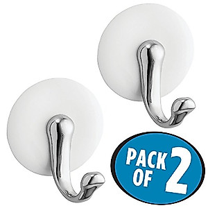 InterDesign AFFIXX Peel-and-Stick Strong Self-Adhesive Storage Hook for Office, Kitchen, Entryway - Pack of 2, Medium, White/Chrome