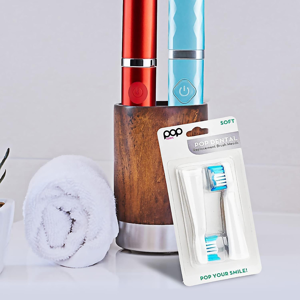 Pop Sonic Replacement Electronic Toothbrush Heads, Compatible with Go Sonic, USB, Pro Sonic Toothbrushes w/Soft Dupont Tynex Nylon Bristles, 2-Pack