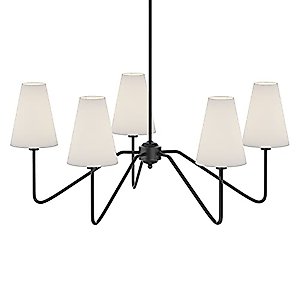 Electro bp;30" Dia 5-Arm Classic Chandeliers Matt Black with White Linen Shades,200W
