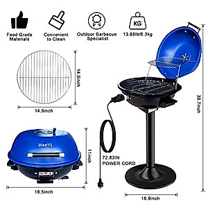 High Power 1800W Electric Smokeless Barbecue Grill Indoor/Outdoor for 15-Serving Patio ManVi Nonstick Portable Removable Stand Grill to Cooking,BBQ Party,Trip