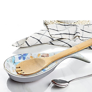 LEAZUL Ceramic Spoon Rest for Stove Top Large Spoon Holder Farmhouse Spoon Rest for Kitchen Counter Floral Coffee Spoon Rest Butterfly Print Cooking Utensil Tools Rest Modern Farmhouse Kitchen Decor