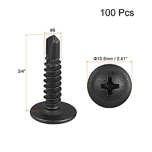 uxcell Phillips Head Self Tapping Screws, #8 x 3/4" Carbon Steel Self Drilling Sheet Metal Screw Black 100pcs